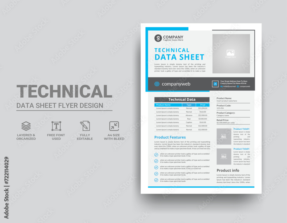 Technical Data Sheet Template Design Stock Vector | Adobe Stock