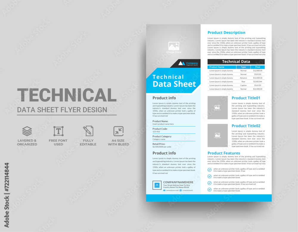 Technical Data Sheet Template Design Stock Vector | Adobe Stock