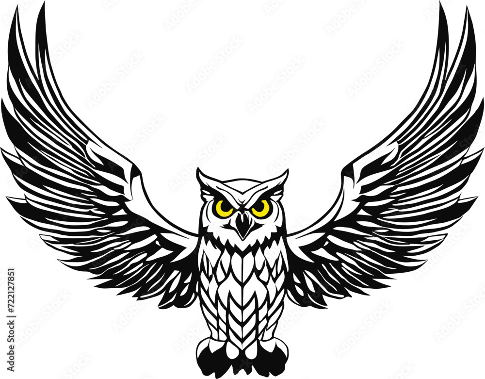Black and White Owl with outstretched wings Vector Illustration for ...