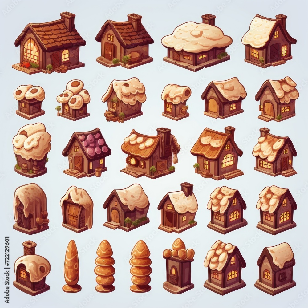 Set of bakery house icons. Collection of different shapes of bakery ...