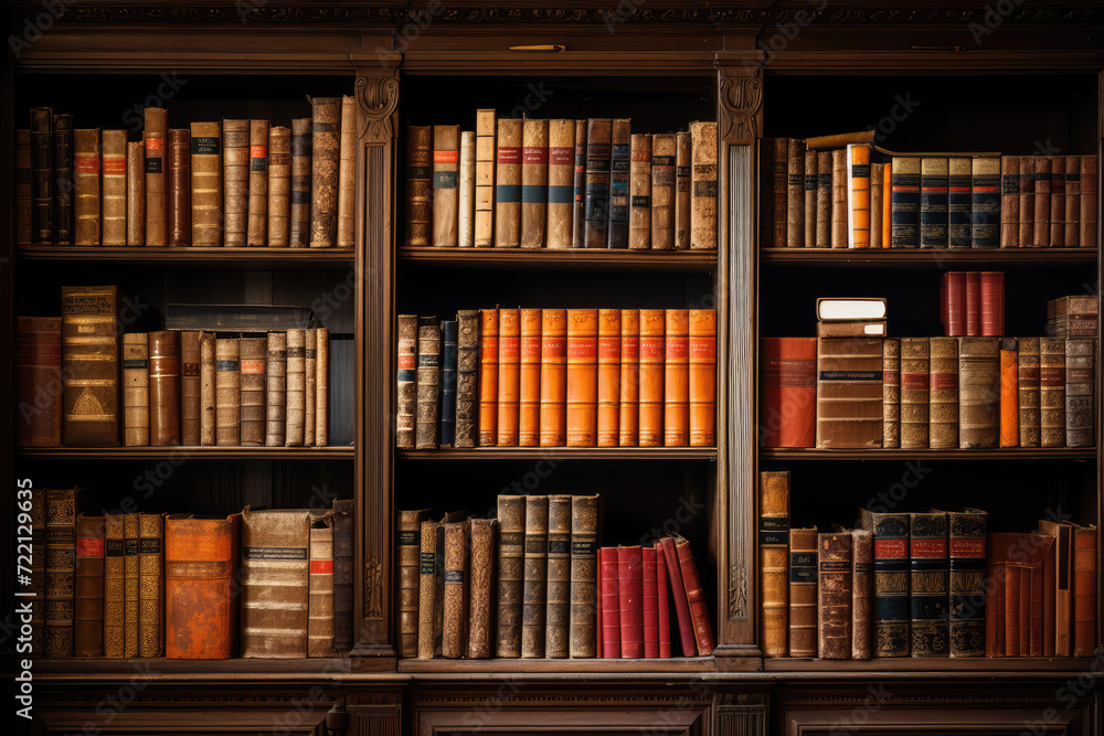 Antique bookshelves with old books in the interior of the library Stock Photo | Adobe Stock