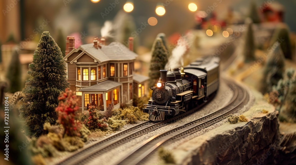 Miniature toy train with metal rails. Vintage toy from. Realistic model ...