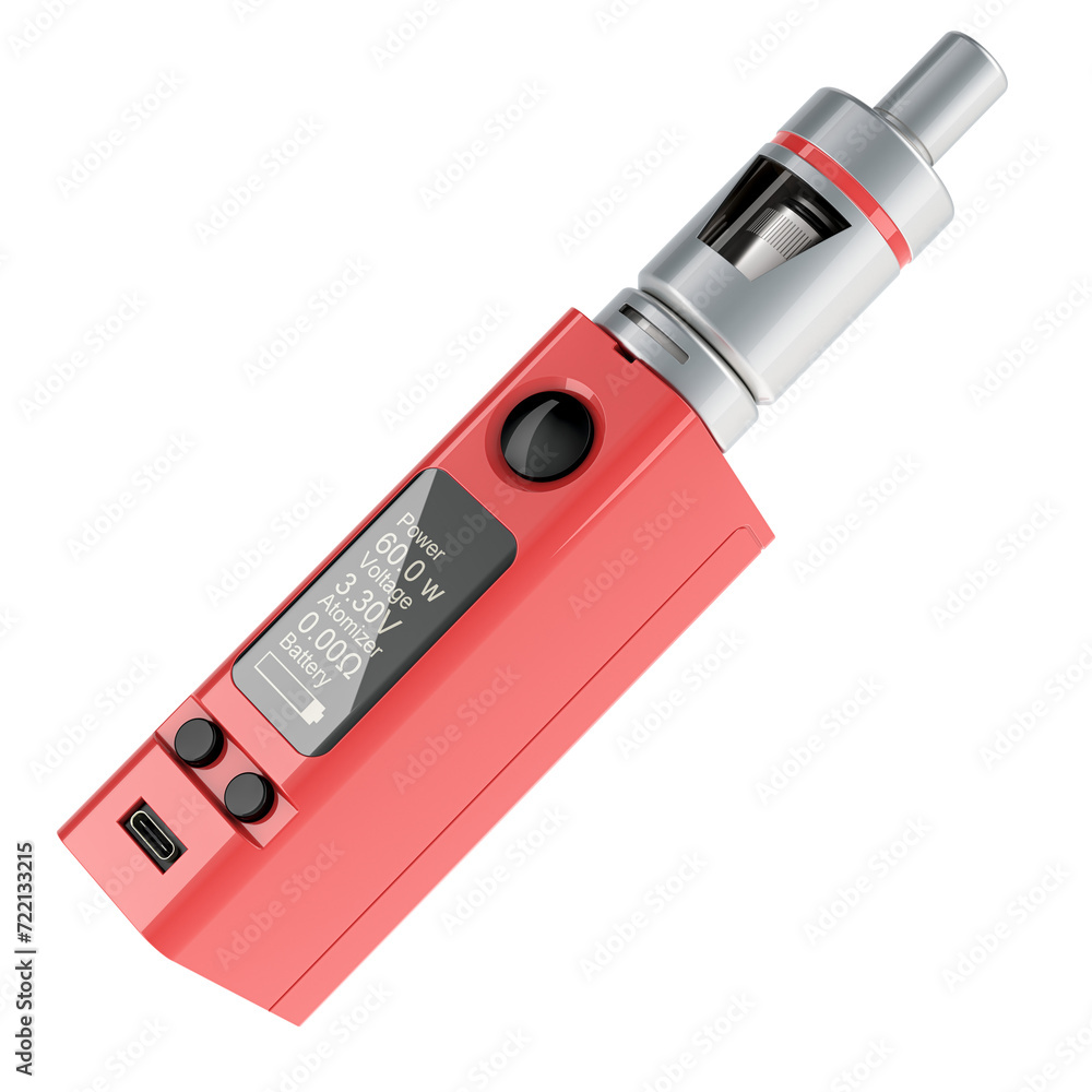 Red Box Mod, e-cigarette. 3D rendering isolated on transparent ...