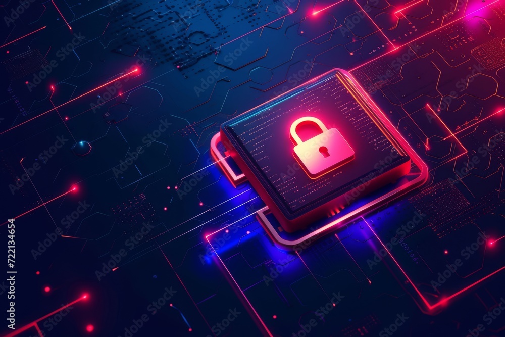 Cybersecurity firewall, cyber protection, lock red, minimalist, icon ...