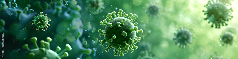 Abstract 3d banner of floating virus cells, bacteria, microbes on ...