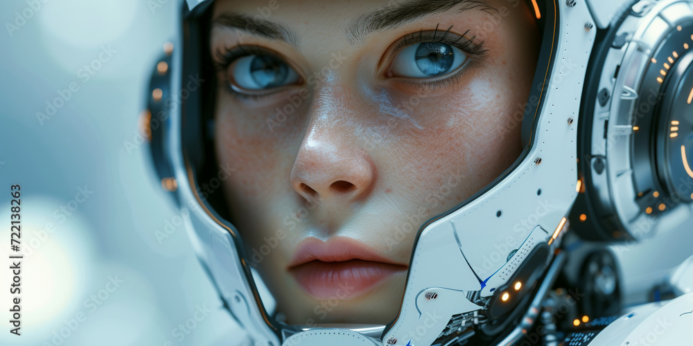 Close-up of a humanoid robot face—futuristic tech, chatbot assistance ...