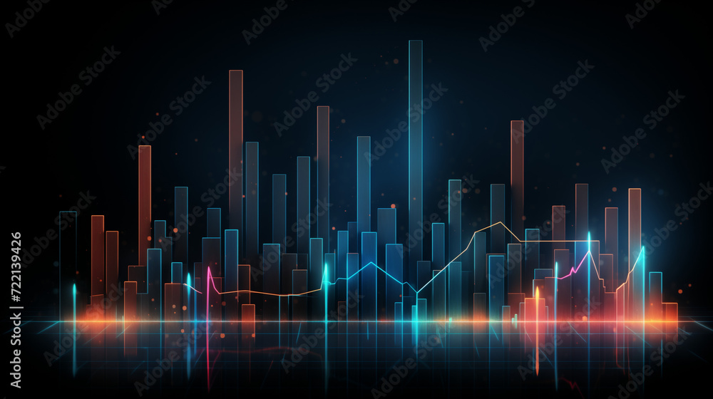 abstract background with lines neon, Financial neon rising graph and ...