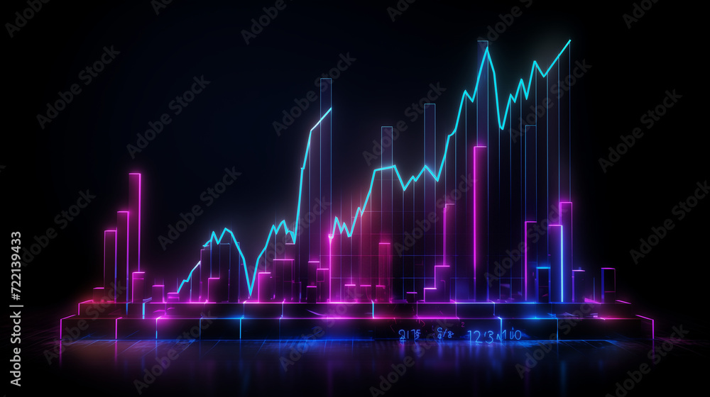 background wave charts, Financial neon rising graph and chart with ...