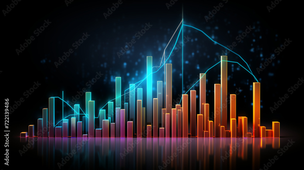 glowing market graph and charts, abstract background with lines ...