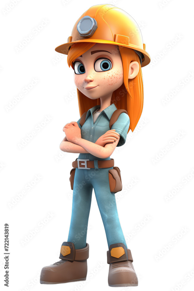 Cartoon portrait of a cute girl construction worker with her arms ...