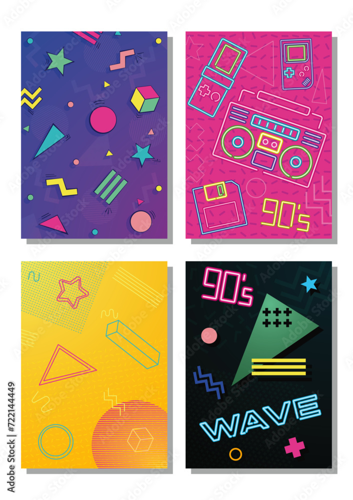 1990s Background Set, Vintage Electronic Gadgets, Colors and Shapes ...