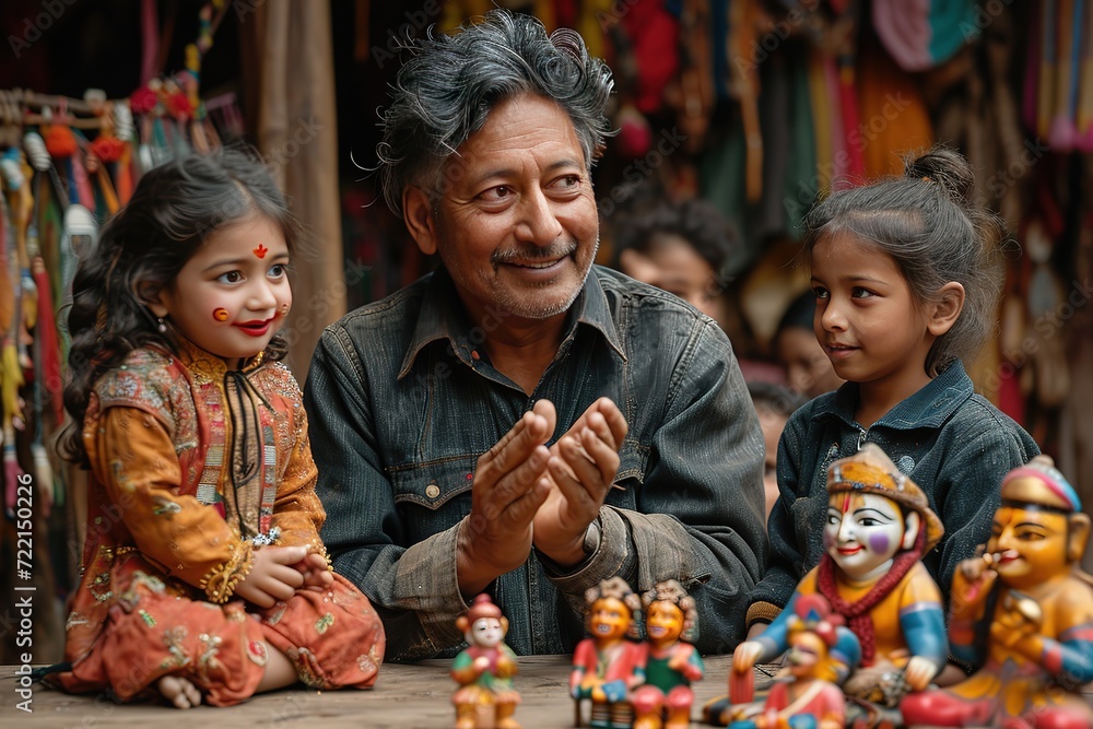 Indian traditional puppetry workshop facilitator introducing puppetry ...