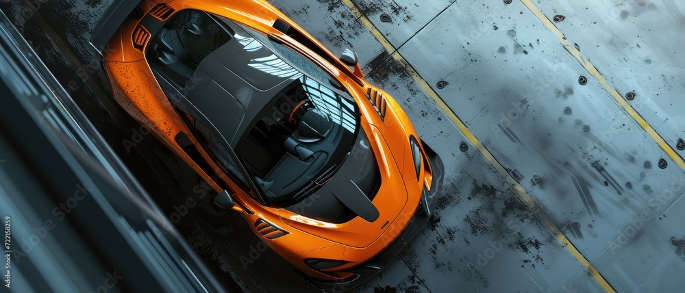Orange supercar in a gray hangar. Background or screensaver for a 34 ...