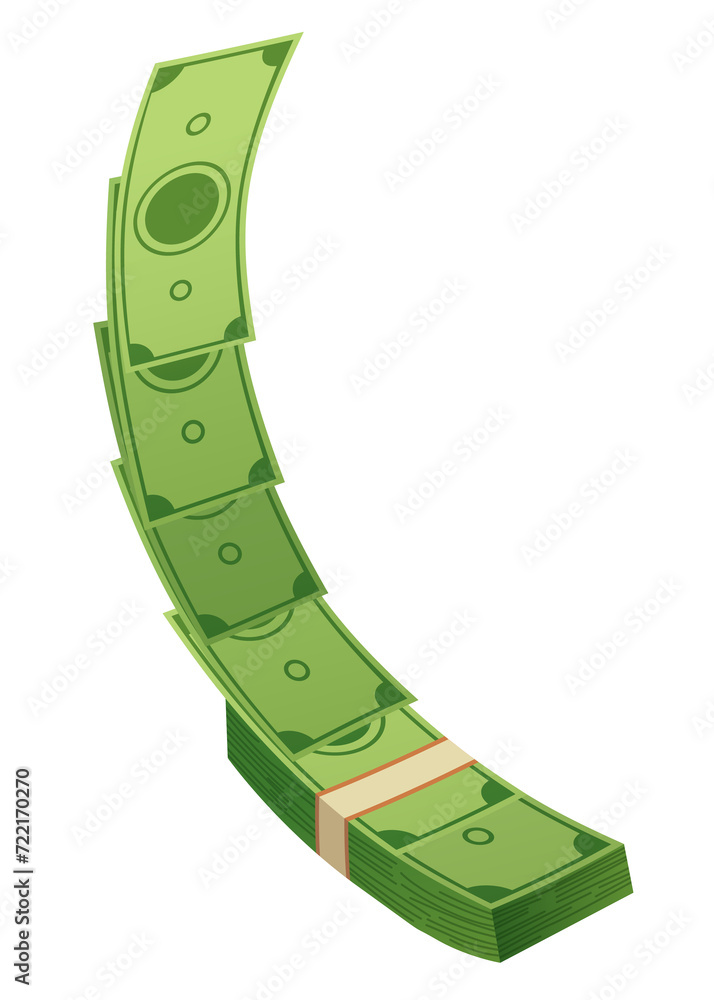 Cartoon money. Paper cash, bills fly. Keeping money in bank. Green ...