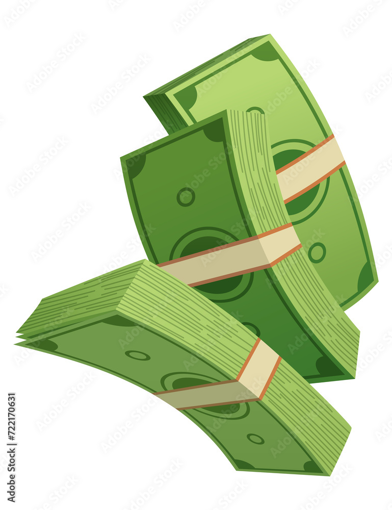 Cartoon money. Paper cash, bills. Keeping money in bank. Green ...