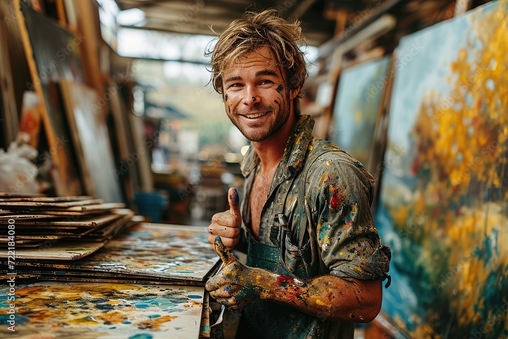 A cheerful woman's portrait comes to life as a skilled artist captures ...