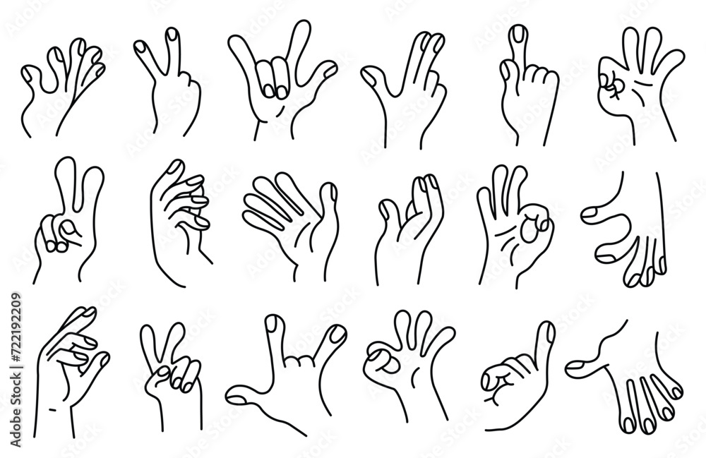 Collection of gesture signs from human hands. A set of fingers showing ...