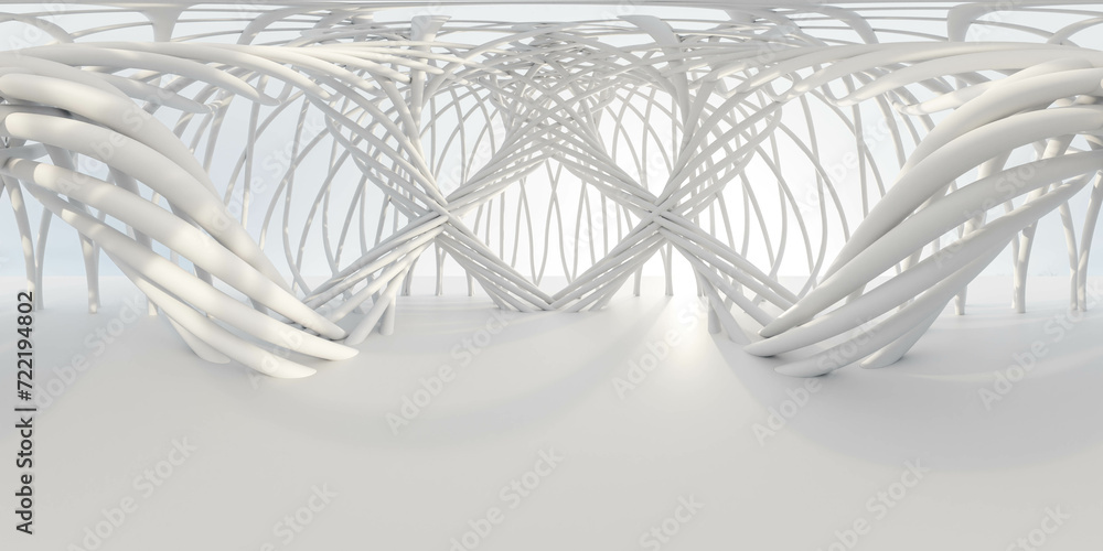futuristic abstract Metal Structure With white ground and organic wire ...
