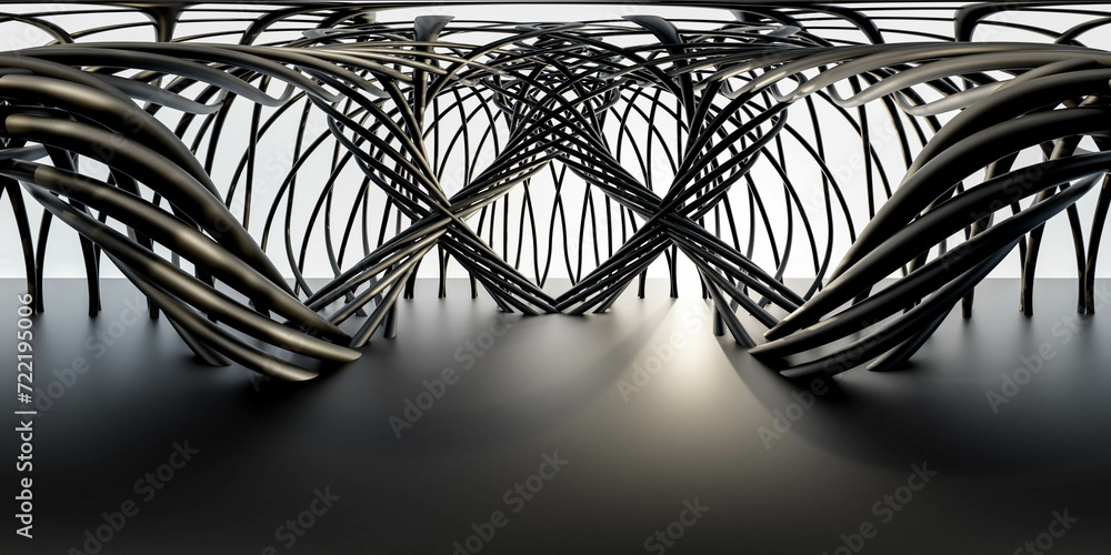 futuristic abstract Metal Structure with black ground and organic wire ...
