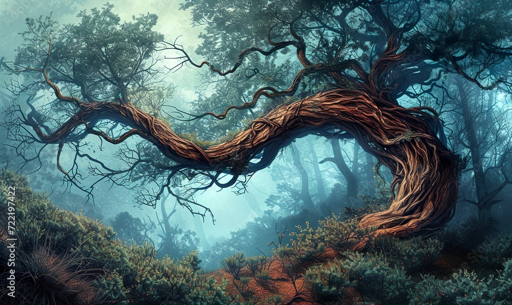 fantasy illustration of a twisted tree in the woods that looks like a ...