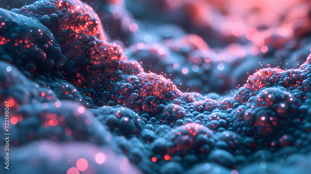 Red and blue plankton light up the background, Detailed close-up of ...