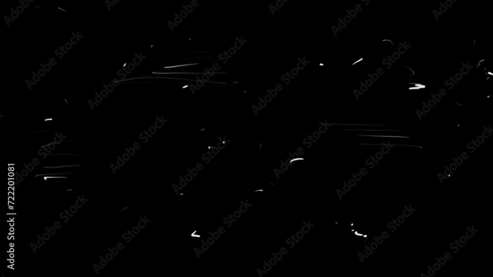 White small scratches and damage on the black screen. Old film effect ...