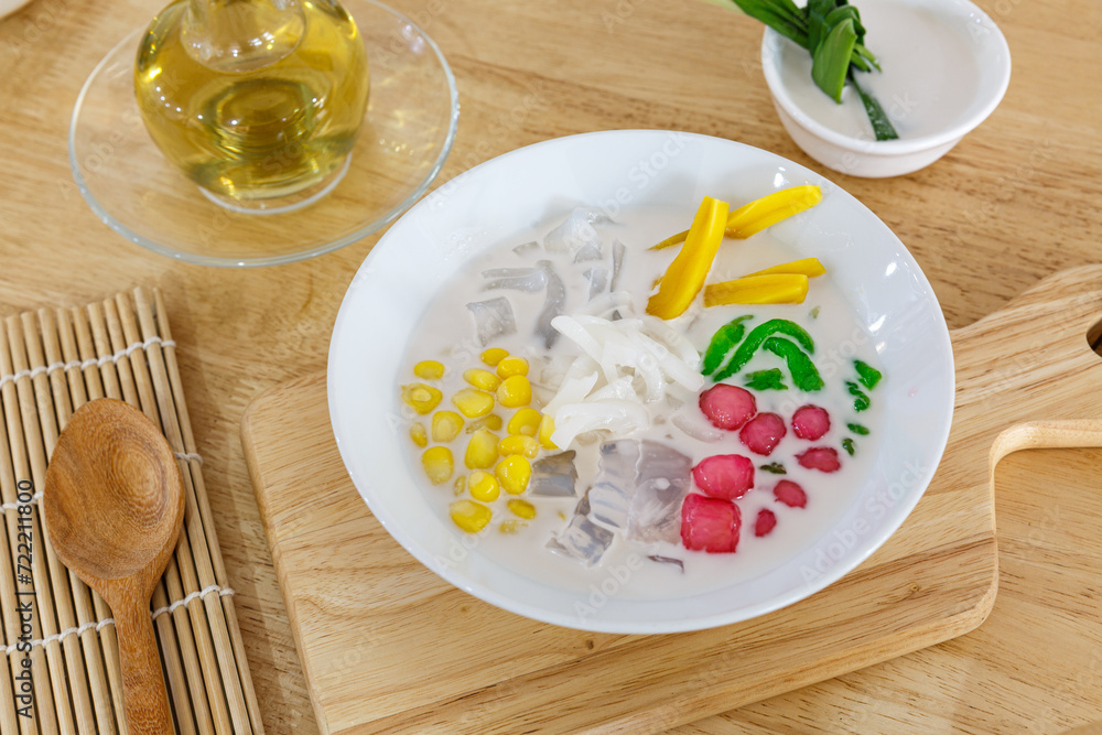 Mix coconut milk dessert. Thai iced dessert (Ruam Mit), one of the most ...