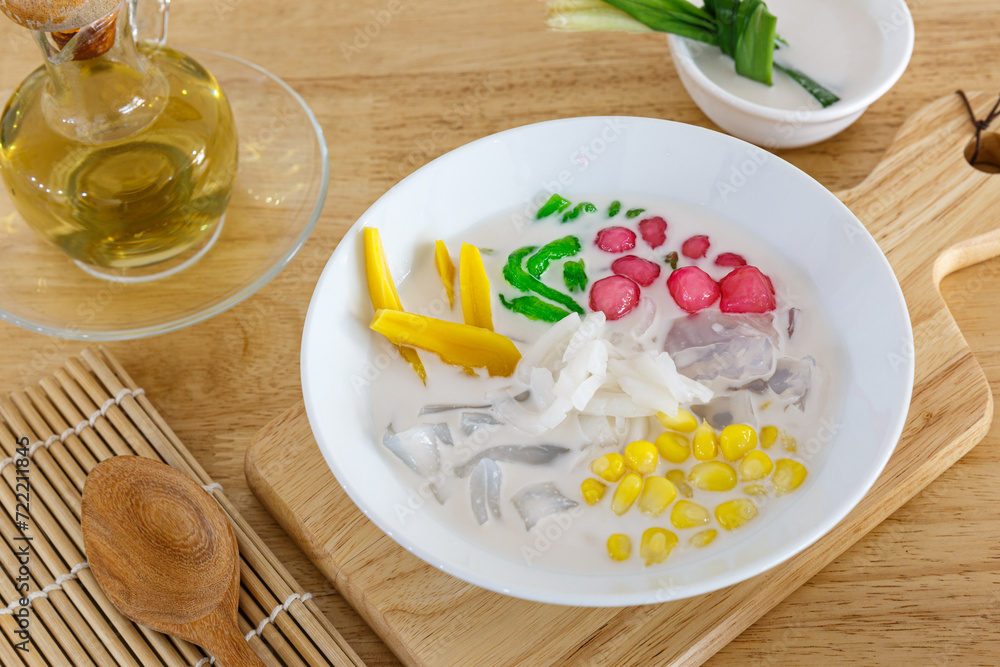 Mix coconut milk dessert. (Ruam Mit), one of the most popular Thai ...