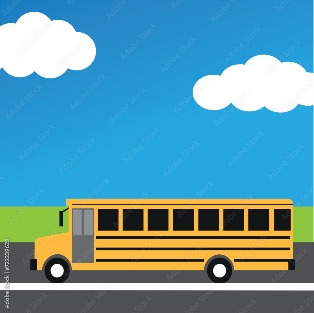 Design element with icon of school bus side view drawing in flat style ...