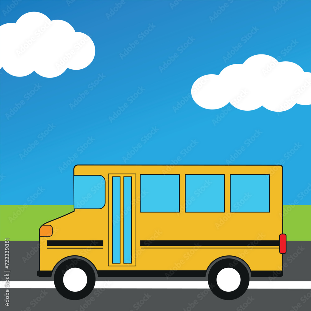 Design element with icon of school bus side view drawing in flat style ...