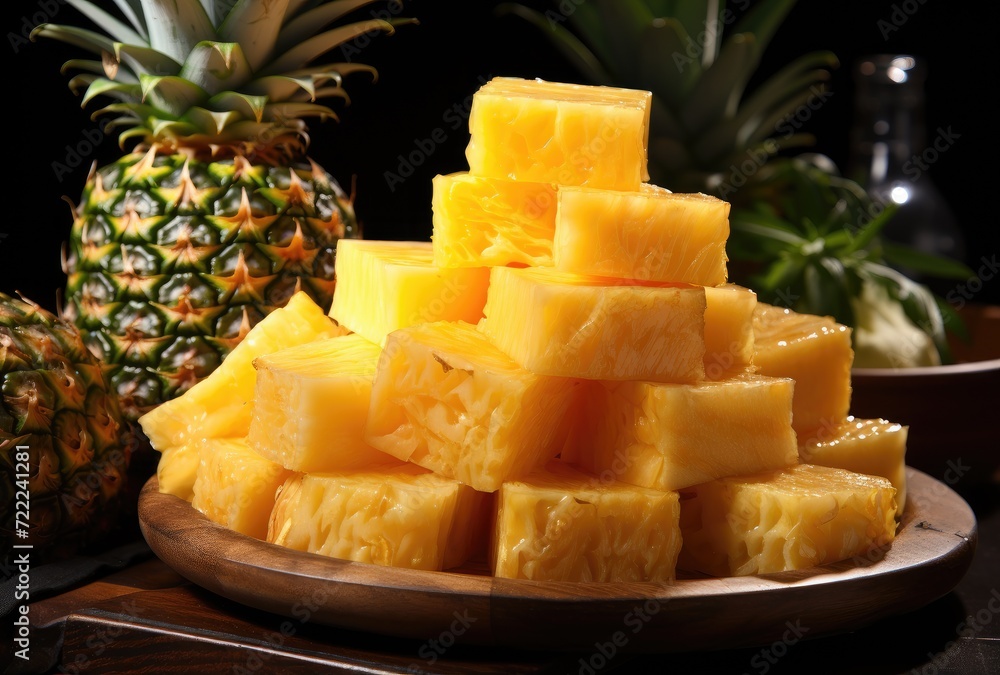 A refreshing and colorful platter of sliced ananas, paired with creamy ...