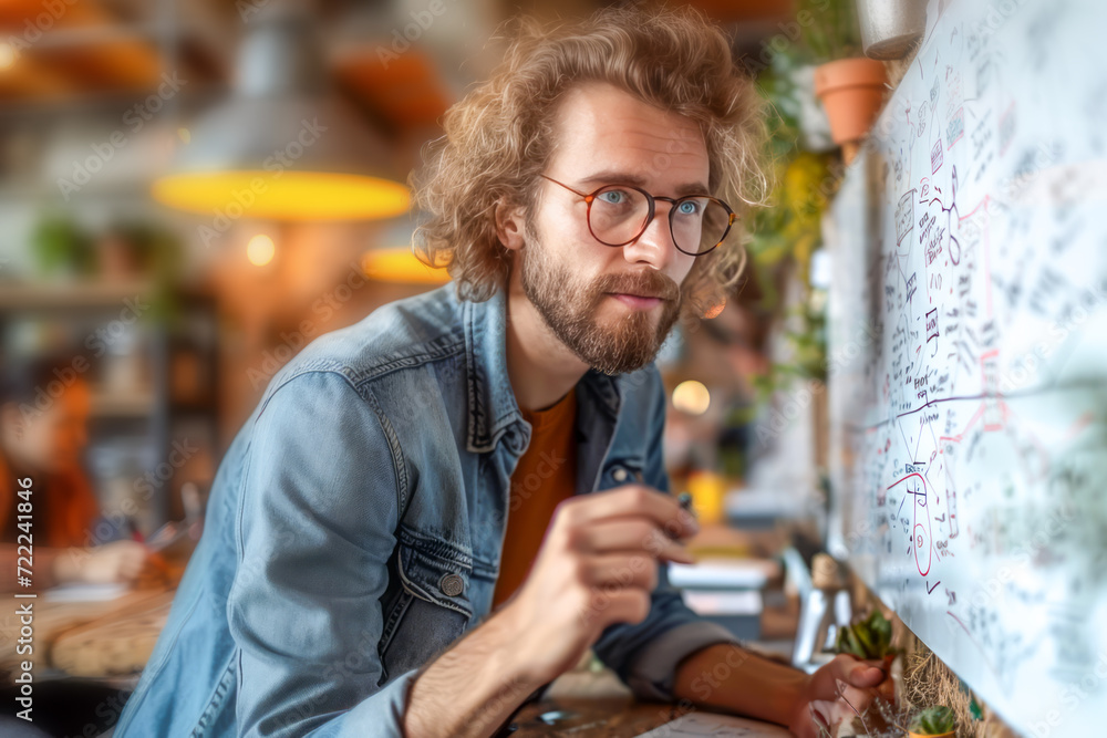 Young man scientist in glasses beams with optimism, embodying cool ...