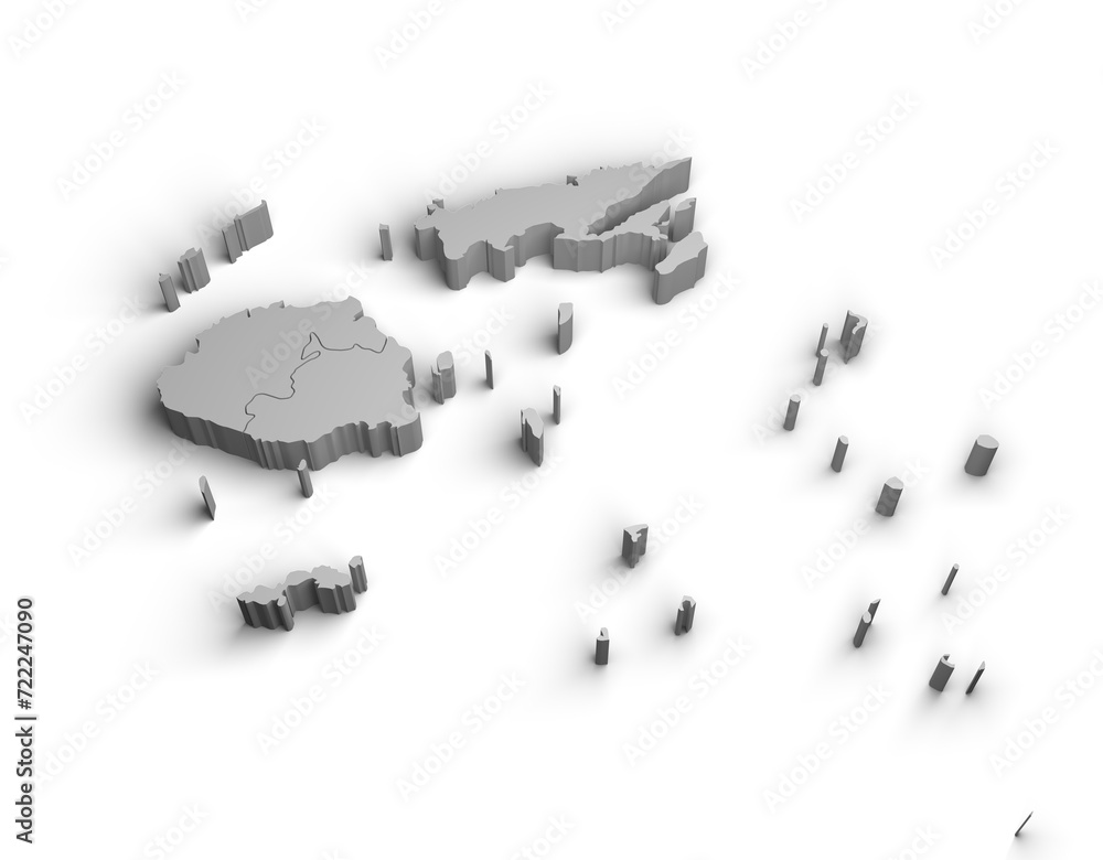3d Fiji map illustration white background isolate Stock Illustration ...