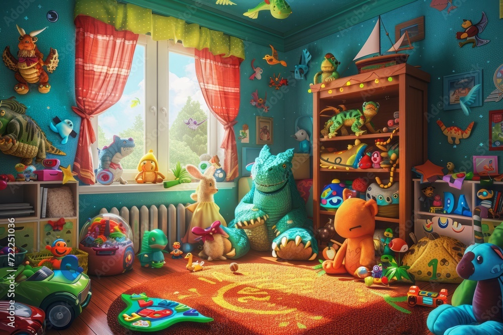 Transformation of a room into a magical zoo, where toys come to life as ...