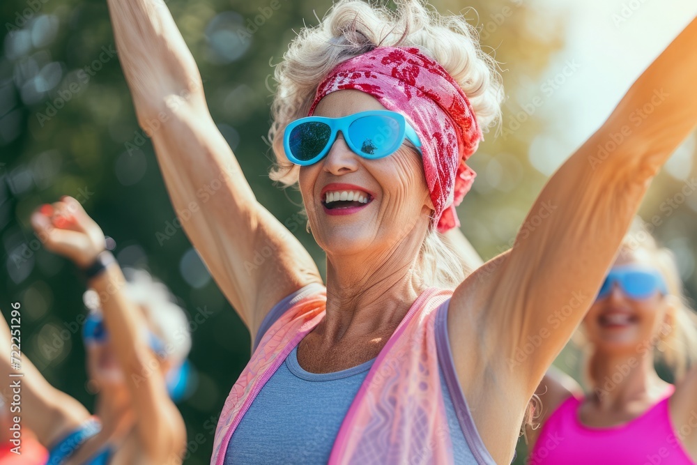 Happy woman 60 years old doing fitness sports, maintaining a healthy ...