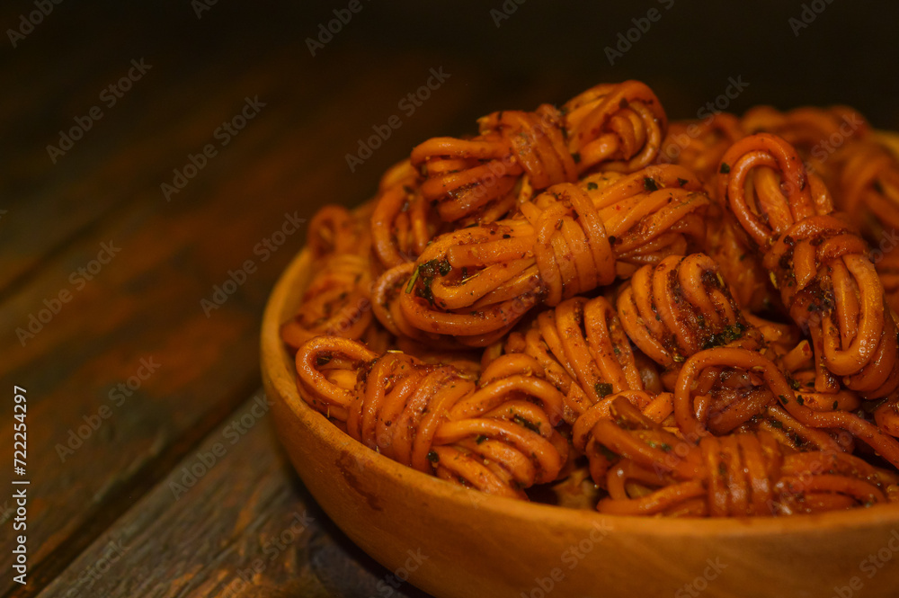 Mie gulung kering is a snack made from wheat flour and tapioca ...