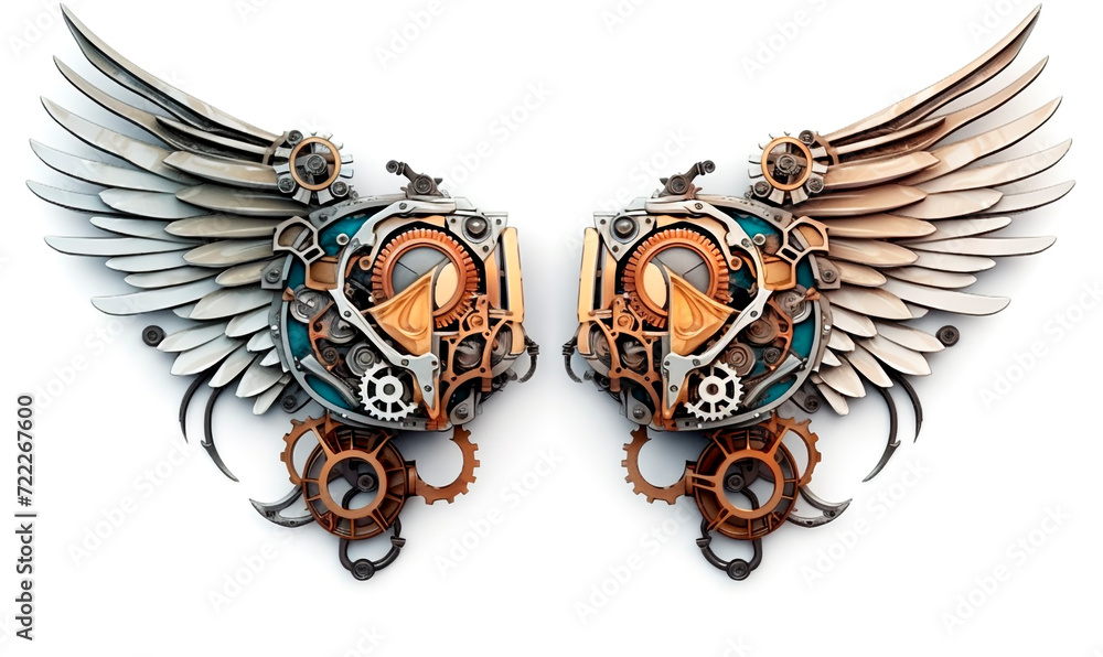 Steel wings with gear mechanism template. Steampunk 3d mechanical wing ...