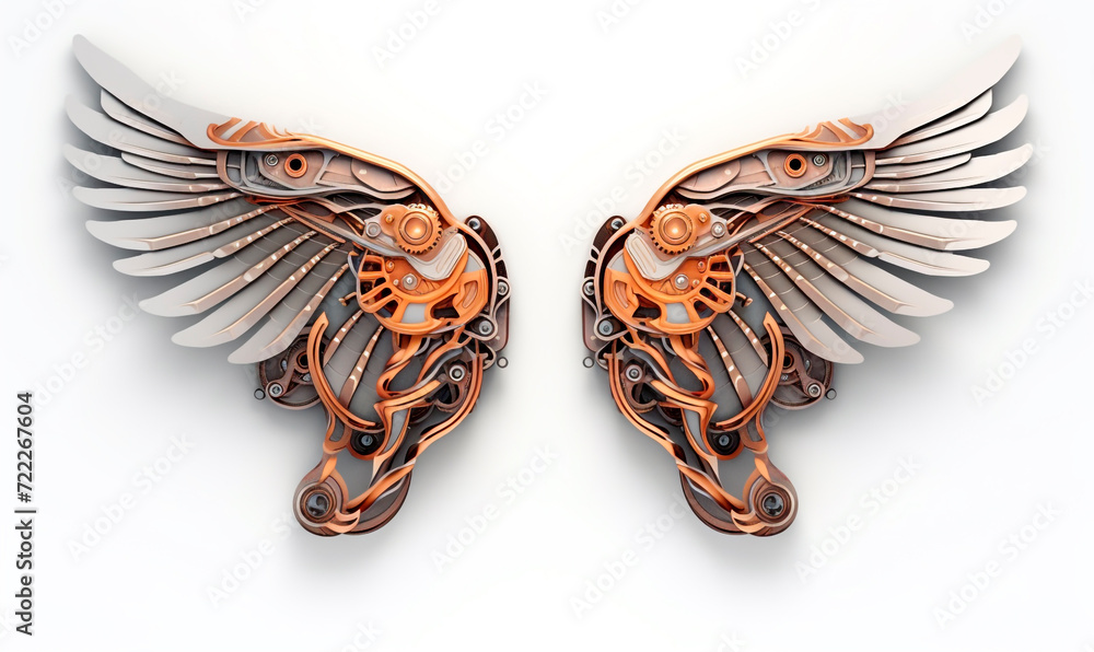 Steampunk wings with mechanisms cogwheel template. Futuristic 3d ...