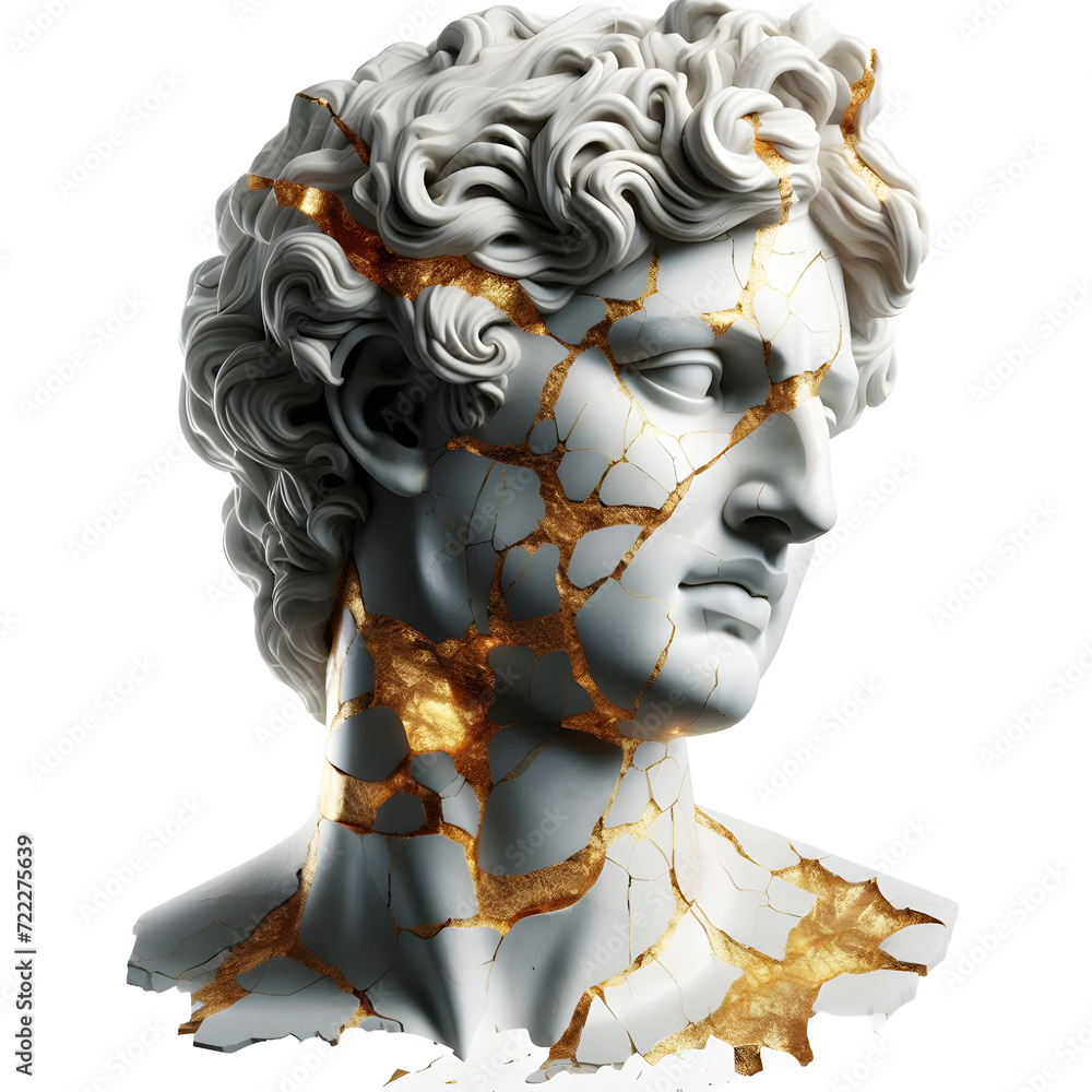 PNG cracked greek sculpture white and Gold, Head of David sculpture ...