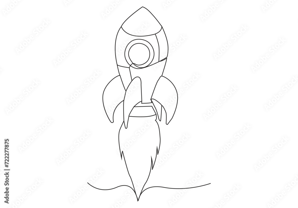 Rocket in Continuous one line drawing. Rocket spaceship launch line art ...