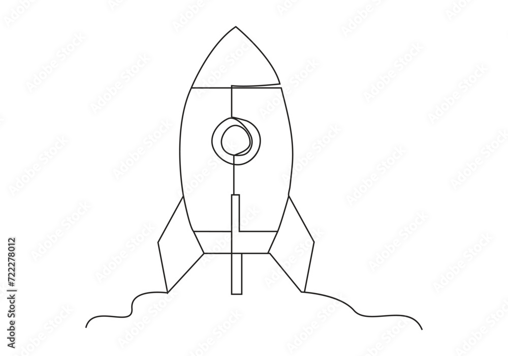 Rocket in Continuous one line drawing. Rocket spaceship launch line art ...