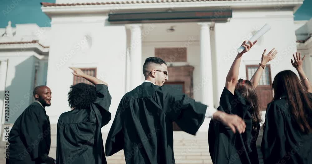 Graduation cap, people and students celebrate for college success ...