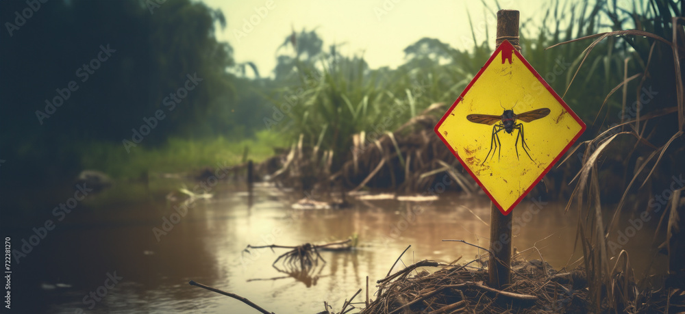 Insect Hazard Zone - A cautionary sign in a swampy area, a reminder of ...