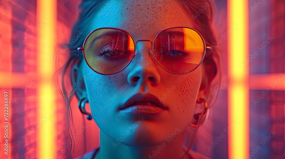 The face of an early 2000s woman, bold colors, digital elements and ...