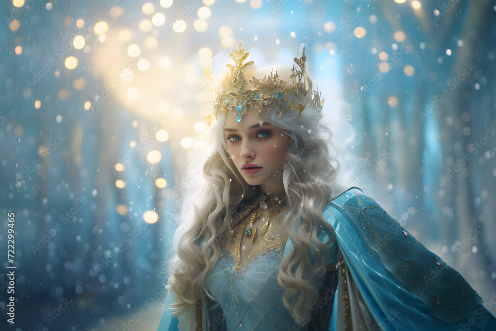 Most beautiful forest queen wearing a light azure gown and a crown with ...