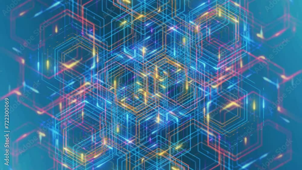 Technology lines form hologram blocks and grids of ai construction ...