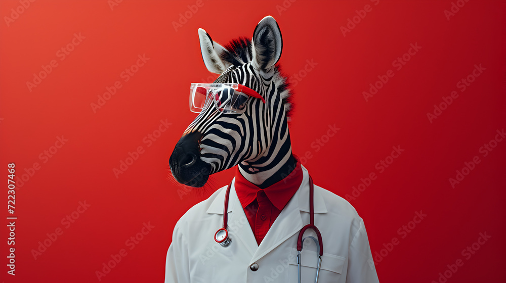 Professional Zebra in Medical Lab Coat and Doctors Glasses Stock ...