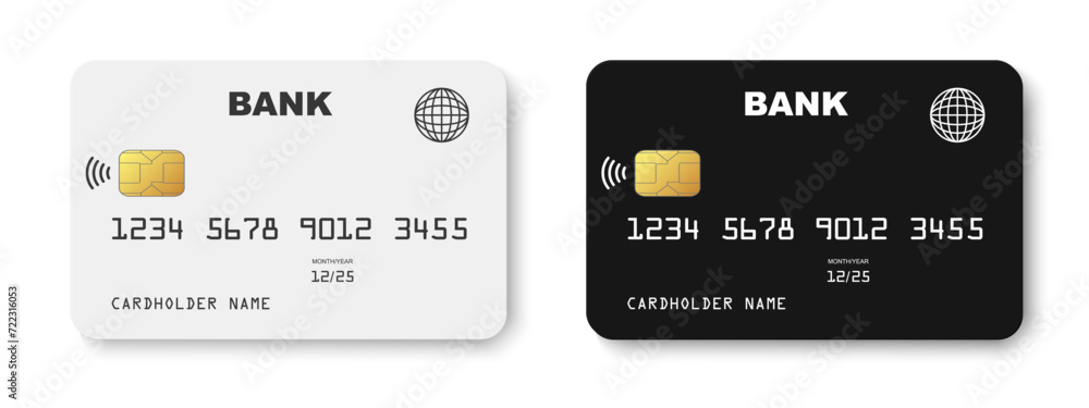 Black and white credit card mockup design with NFC wireless payment ...