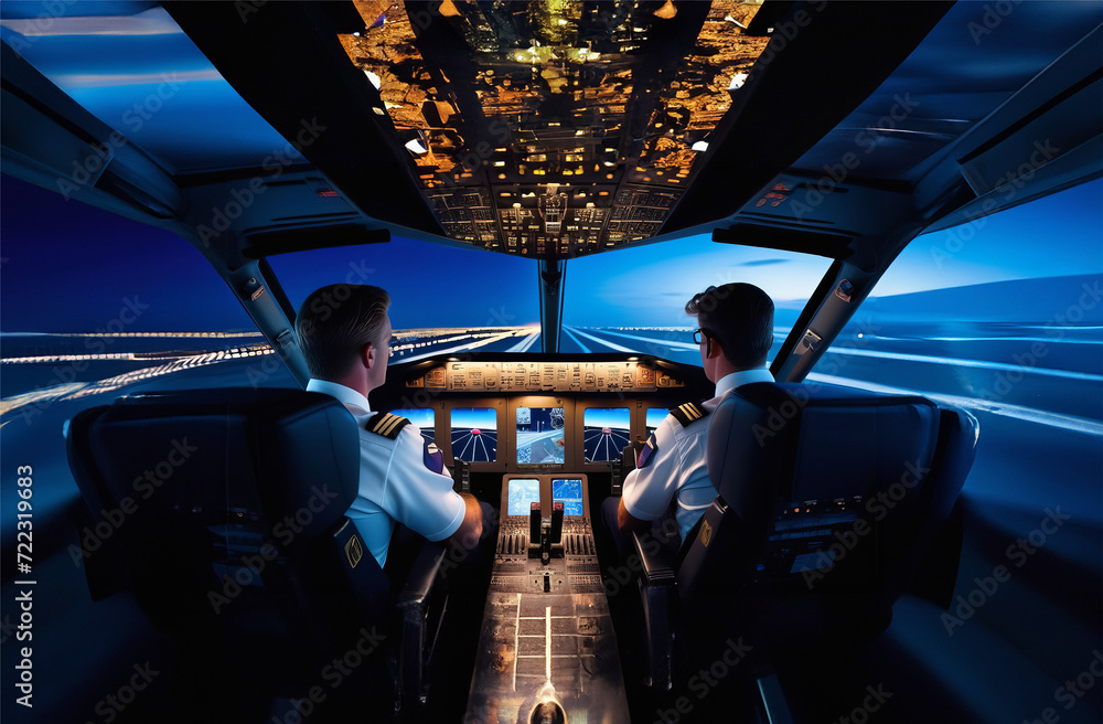 Flight Deck of modern plane.The pilots (cockpit crew) of aircraft ...