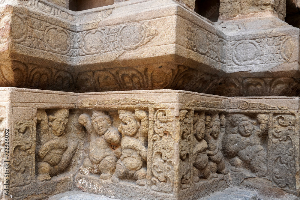 Carving of Dwarf-like Yakshas in Temple. Sandstone relief carving of ...